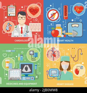 Herz-Gesundheits-Check-up, Kardiologie Set Vektor Illustration. Karikatur kleine Leute ...