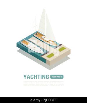 Isometrisches und farbliches Yachting-Banner mit zwei Yachten verankert ...
