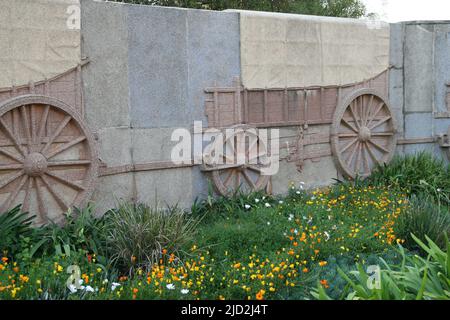 Reliefs auf dem Voortrekker Monument in Pretoria, Südafrika. Das ...