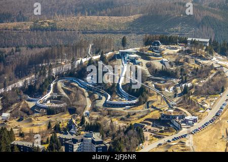 , Luftbild, Veltins Eisarena, Kunsteisbahn als Rodelbahn, Skelett- und ...