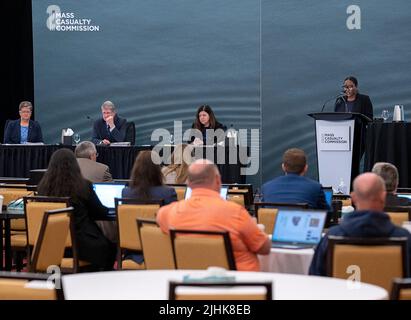 Die Kommissare Leanne Fitch, Michael MacDonald, Vorsitzende, und Kim ...