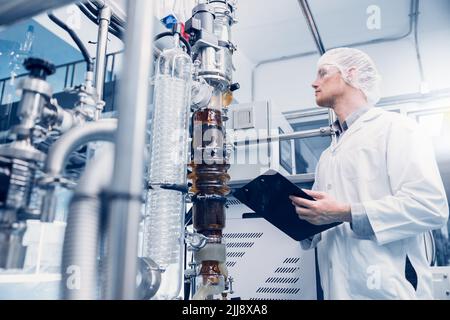 Wissenschaftler in der Medizinfabrik arbeiten mit einer CBD ...