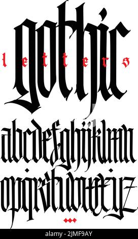 Gothic, Anzeige des englischen Alphabets. Vektor. Mittelalterliche lateinische Buchstaben ...