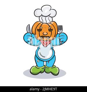 Maskottchen-Kürbis-Puppe Koch Figur mit Blank Sign Holz. Vektor-Clip ...