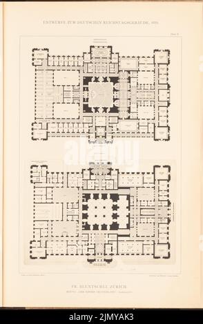 Bluntschli Friedrich (1842-1930), Reichstag, Berlin (1882): Perspektivansicht vom Brandenburger ...
