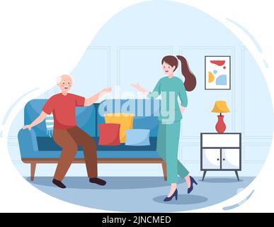 Altenpflege Handgezeichnete Cartoon flache Illustration mit ...