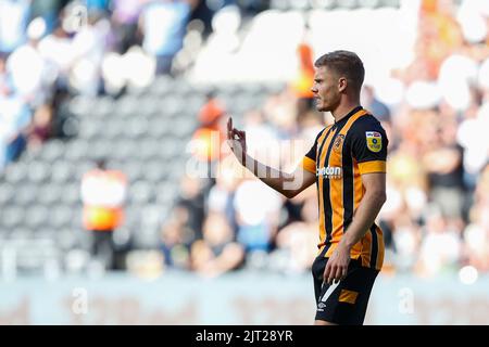 Regan Slater #27 von Hull City feiert sein Ziel, es beim Sky Bet ...