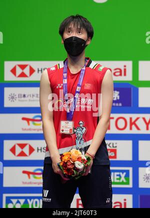 Tokio, Japan. 28. August 2022. (L bis R) Chen Yu Fei (CHN), Akane Yamaguchi (JPN), Tai Tzu Ying ...