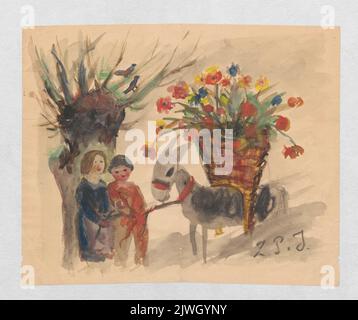 Namenskarte für Maria Mickiewiczówna mit einer Zeichnung, die ein ...