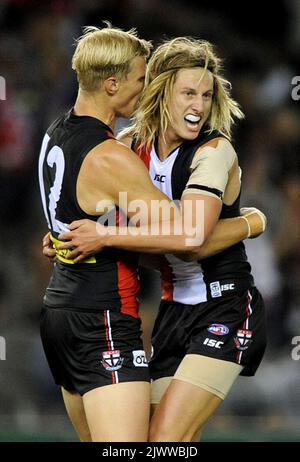 Nick Riewoldt von St Kilda feiert am Samstag, den 19. April 2014, nach ...