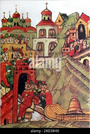 Die Eroberung von Nowgorod durch Ivan III im Jahr 1478. Deportation von ...