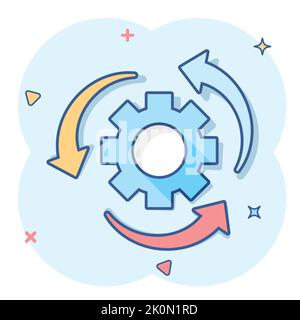 Workflow-prozess Symbol im Comic-stil. Zahnrad Zahnrad mit Pfeilen ...