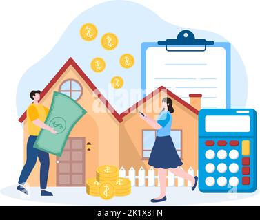 Hypothek-Vorlage Handgezeichnete Cartoon Flat Illustration des Begriffs ...