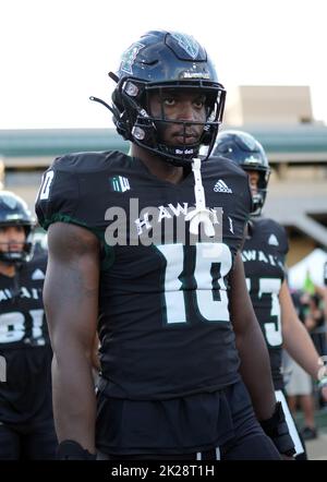 17. August 2022 - Dior Scott (9), ein Breitempfänger der Hawaii Rainbow ...