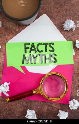Textunterschrift mit Fakten und Mythen. Internet-Konzeptarbeit basiert ...
