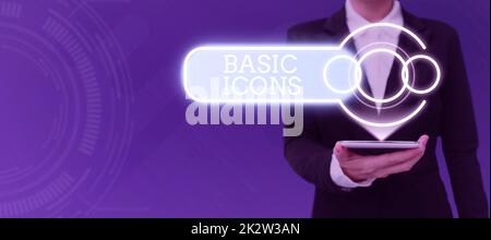 Konzeptionelle Beschriftung grundlegende Symbole. Piktogramm oder ...