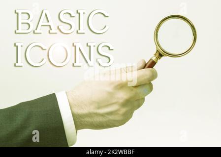 Textzeichen mit grundlegenden Symbolen. Piktogramm oder Ideogramm für ...