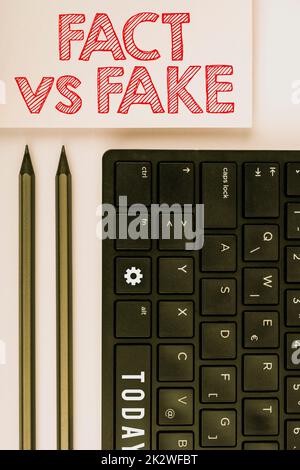Konzeptuelle Bildunterschrift Fakt vs Fake, Konzept bedeutet Rivalität ...
