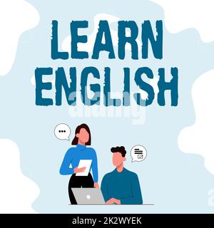 Handgeschriebenes Schild „Learn English Now“. Konzept bedeutet ...