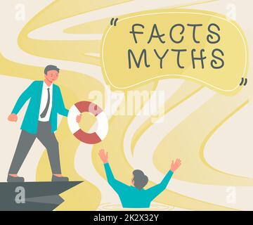 Schild mit Fakten Mythen, Business-Ansatz Arbeit auf der Grundlage von ...