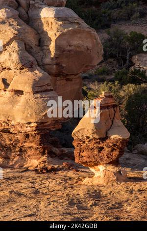 Bizarr erodierte Felsformation vor Thor's Hammer im Maze District ...