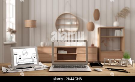 Architekt Designer-Desktop-Konzept, Laptop und Tablet auf ...