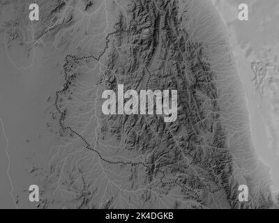 Anseba, Region Eritrea. Höhenkarte in Graustufen mit Seen und Flüssen ...