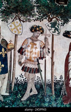 Manta Castle, Saluzzo, Italien. Fresko im Baronial Hall (1420) mit ...