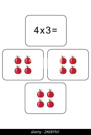 Multiplizierungstabelle von 4. Math-Karte mit einem Beispiel, Zeichnung ...