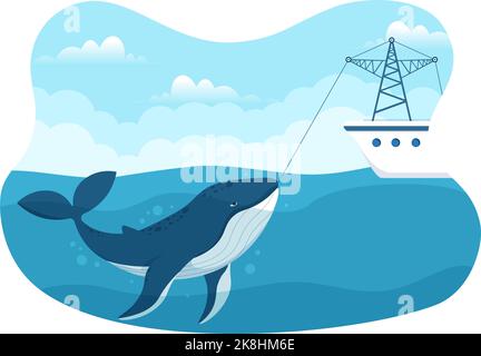 Waljagd mit Walen, die von Fischern in der Mitte der Tiefsee gefangen ...