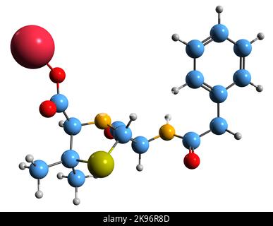 3D-Bild einer Penicillin-Skelettformel - molekularchemische Struktur ...