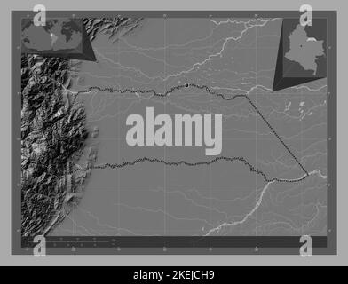 Arauca, Intendancy von Kolumbien. Bilevel-Höhenkarte mit Seen und ...