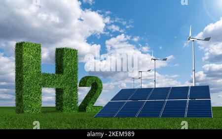 Grüner Wasserstoff. Nachhaltige erneuerbare Energien. Wasserstoff-Brennstoffzellenfahrzeug ...