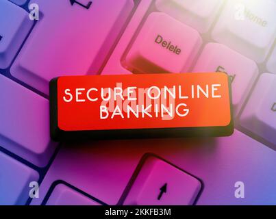 Inspiration mit Schild „sicheres Online-Banking“. Konzeptfoto Sichere Methode zur Verwaltung von ...