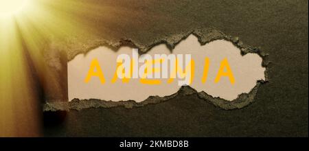 Inspiration zeigt Zeichen einer Anämie. Wort geschrieben unter der ...