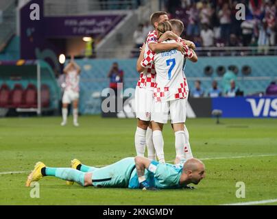 Die kroatische Lovro Majer feiert das vierte Tor ihrer Mannschaft beim FIFA ...