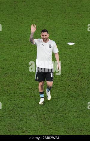 Argentina's Lionel Messi waves to fans as he leaves the field prior to ...