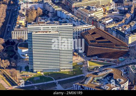 Luftaufnahme, Stadtblick, Gustaf-Gründgens-Platz, Dreischeibenhaus, Düsseldorfer Schauspielhaus ...