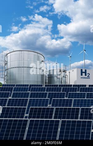 Grüner Wasserstoff. Nachhaltige erneuerbare Energien. Wasserstoff-Brennstoffzellenfahrzeug ...