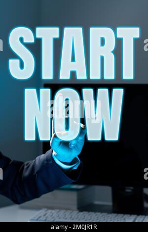 Text wird geschrieben, der Text wird angezeigt Jetzt starten. Business ...