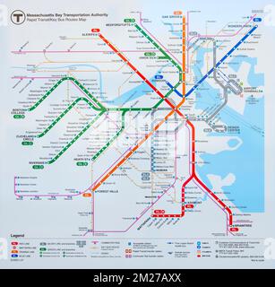 MBTA neue schematische Karte mit Green Line Extension GLX am Bahnhof ...