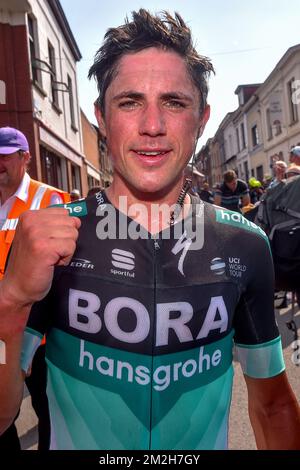 Der britische Peter Kennaugh von Bora-Hansgrohe feiert, dass er die ...