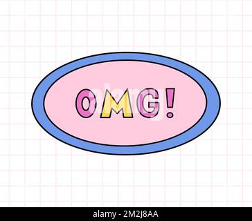 OMG Cartoon Patch, Pop Art Stil coloful Symbol mit Schädel und ...