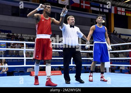 Belgian boxer Ziad El Mohor pictured during his quarter final boxing ...
