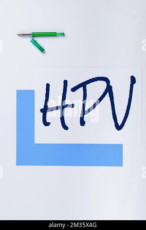 Textzeichen mit HPV. Business Showcase Gruppe von Viren, die Ihre Haut ...