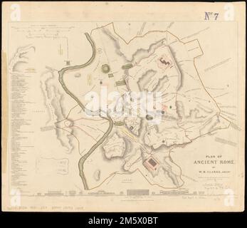 Plan von Rom. Erleichterung durch Hachures. Ausrichtung nach Norden ...