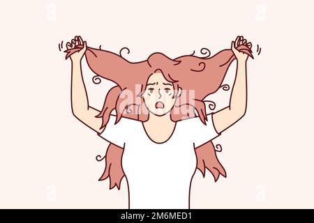 Schockierte Frau, die aufgrund von Depressionen oder viel Stress unter ...