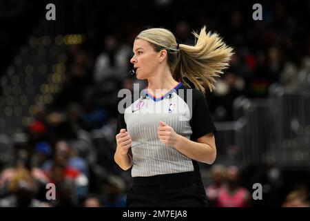 NBA referee Jenna Schroeder (84) in action during the first half of an ...