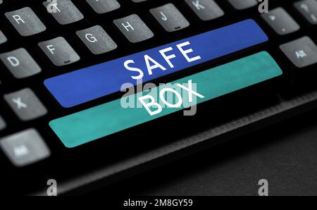 Schild mit Safe Box. Geschäftsübersicht Eine kleine Struktur, in der ...