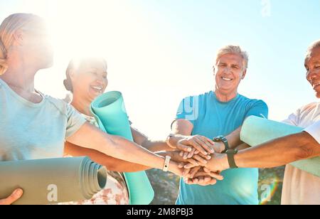 Multiethnische Gruppe von älteren Frauen, die im Park mit Fitnesslehrer ...